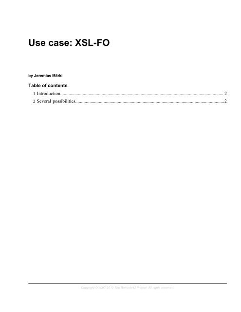 Use case: XSL-FO - Barcode4J Use case: XSL-FO - Barcode4J