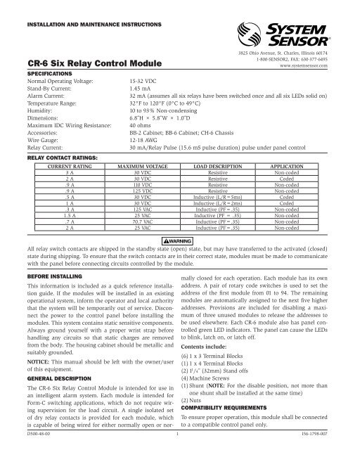CR-6 Six Relay Control Module - System Sensor Canada