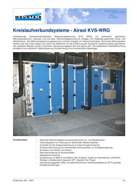 Kreislaufverbundsysteme - Airsol KVS-WRG - Mountair