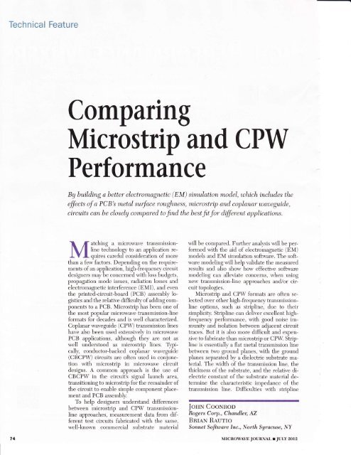 Comparing Microstrip and CPW Performance - Sonnet Software