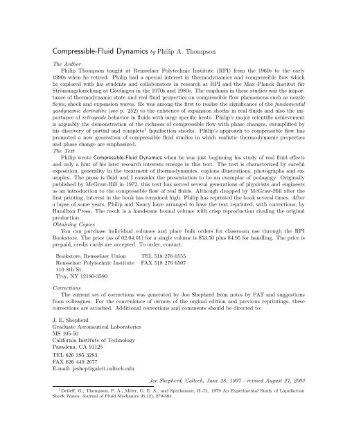 Compressible-Fluid Dynamics by Philip A. Thompson - Galcit - Caltech