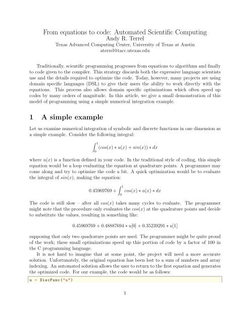 From equations to code: Automated Scientific Computing 1 A simple ...