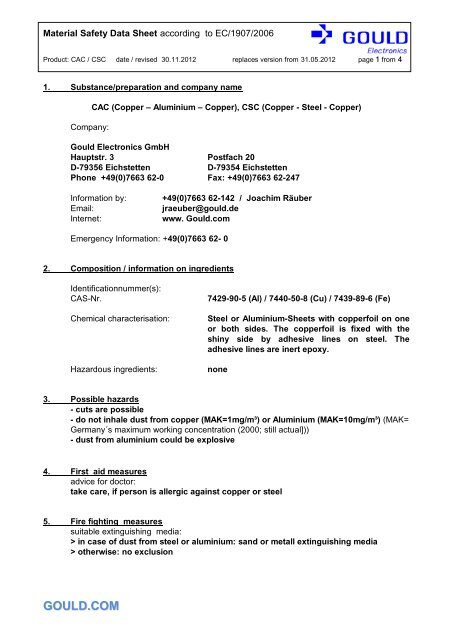 MSDS CAC / CSC - GOULD Electronics GmbH