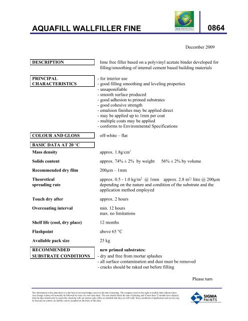AQUAFILL WALLFILLER FINE 0864 - SIGMA PAINTS