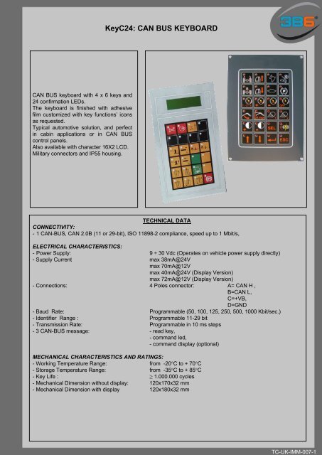 KeyC24: CAN BUS KEYBOARD - 3b6.it