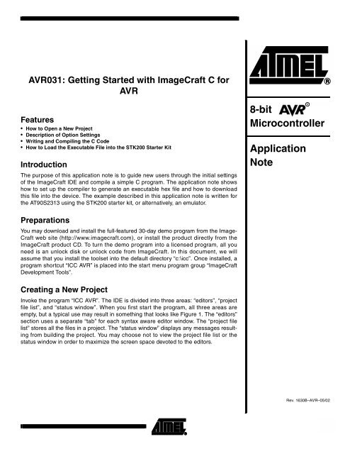 AVR031: Getting Started with ImageCraft C for AVR - Atmel