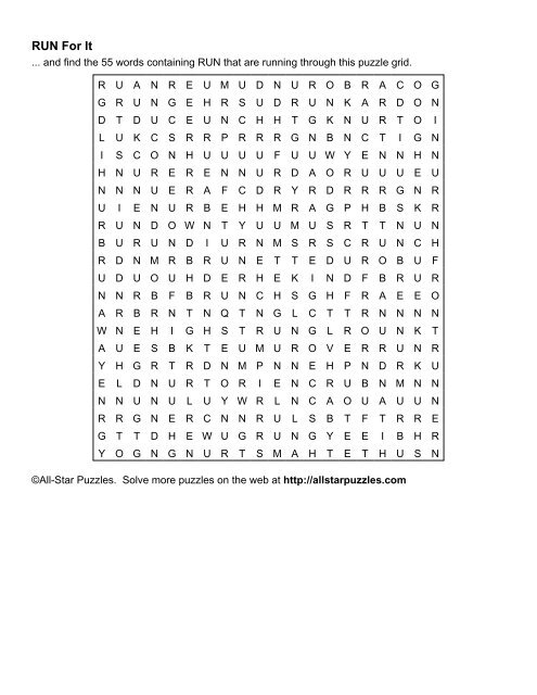 a PDF file of the RUN For It Word Search Puzzle - All-Star Puzzles