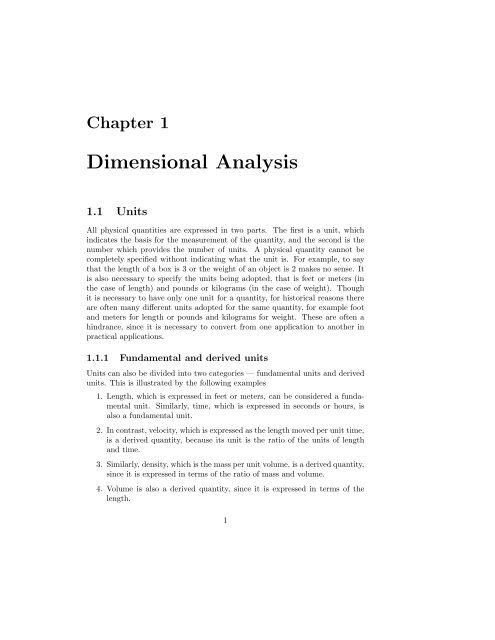 Dimensional Analysis Chemical Engineering Department Iisc