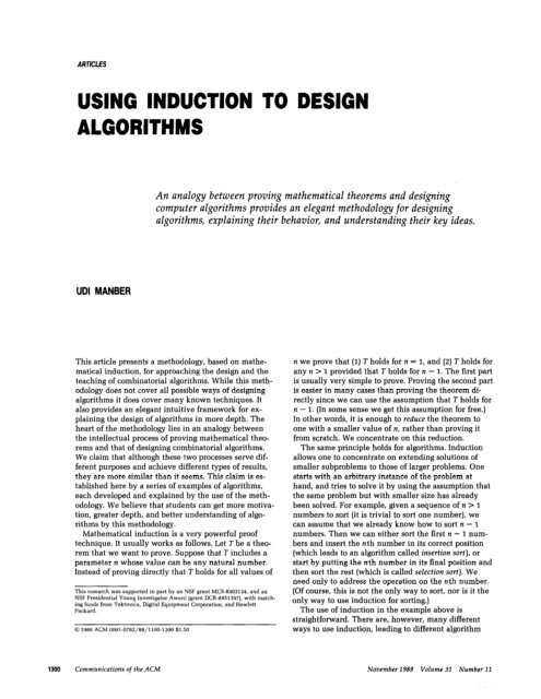 USING INDUCTION TO DESIGN ALGORITHMS