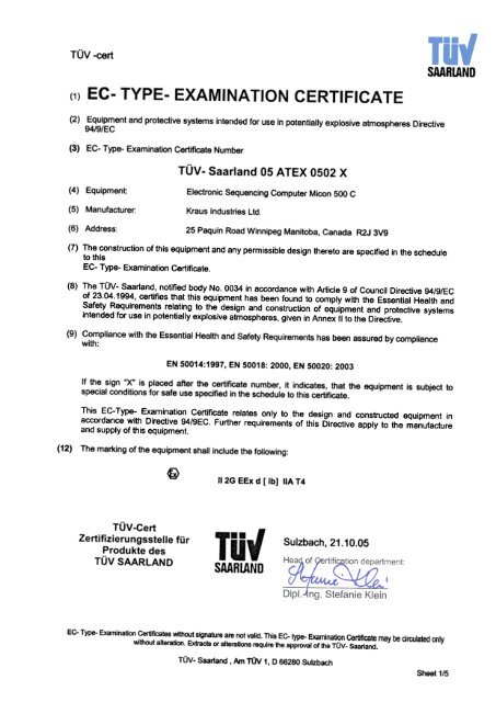 ATEX EC Type - Examination Certificate - Kraus Global