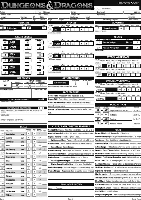 D&D 4E Character Sheet - Rolando 20