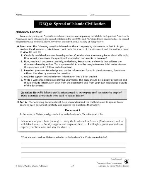 DBQ 6: Spread of Islamic Civilization - White Plains Public Schools