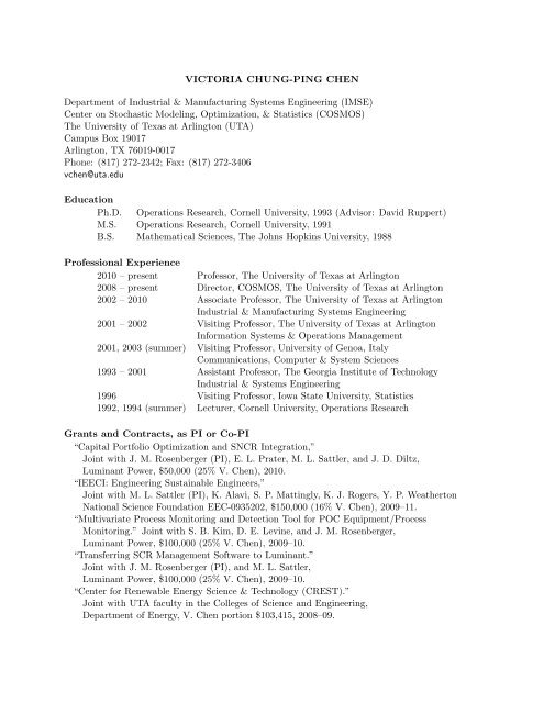 Dr. Victoria Chen - The University of Texas at Arlington