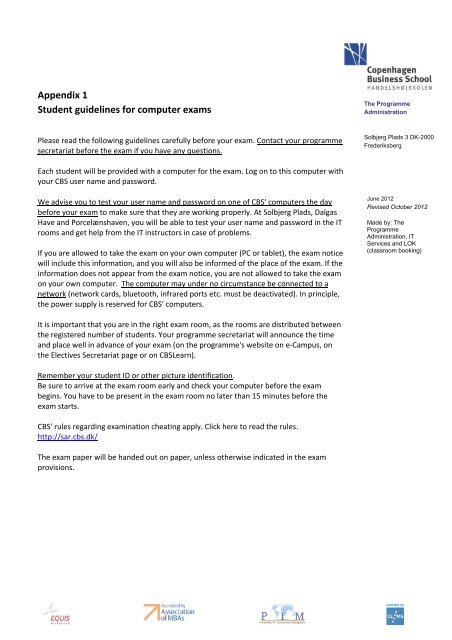 Appendix 1 Student guidelines for computer exams - Sar