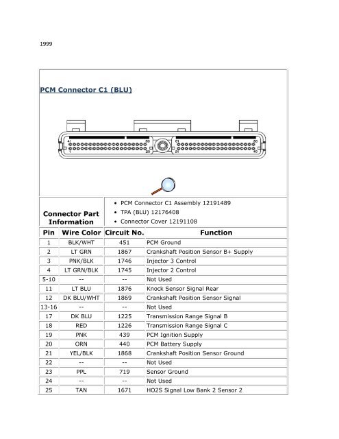 PCM Connector C1 (BLU) Connector Part Information ... - JustAnswer