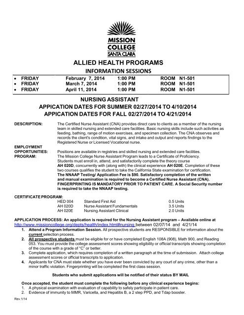 allied health programs - Mission College