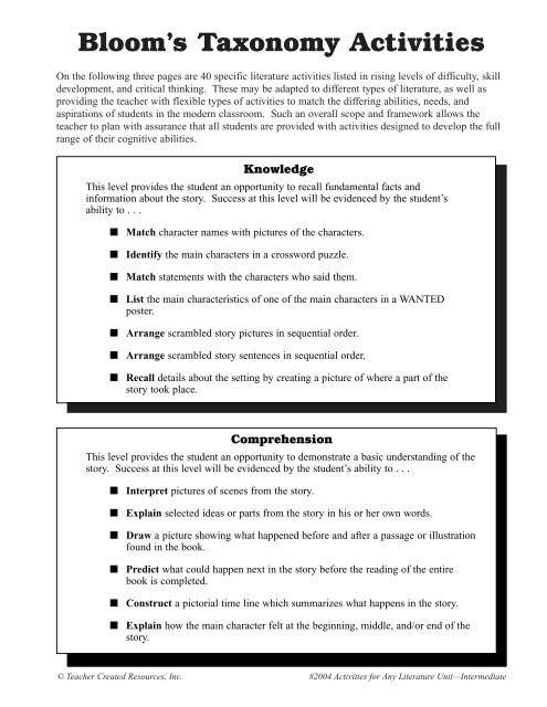 Blooms-Taxonomy-Activities - M. A. Rooney Foundation