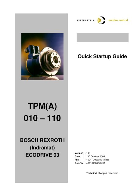 TPM(A) 010 – 110 BOSCH REXROTH - WITTENSTEIN motion control
