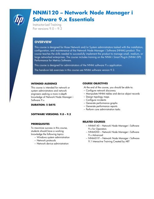 NNMi120 â Network Node Manager i Software 9.x Essentials