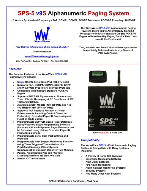 SPS-5 v9S Alphanumeric Paging System - Waveware Technologies