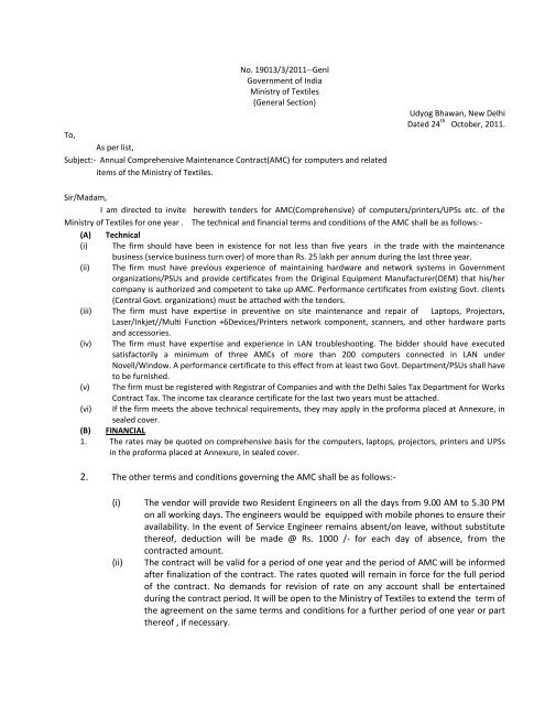 Annual Comprehensive Maintenance Contract(AMC) for computers ...