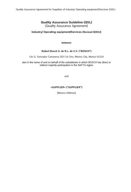 Quality Assurance Guideline (QSL) (Quality Assurance Agreement)