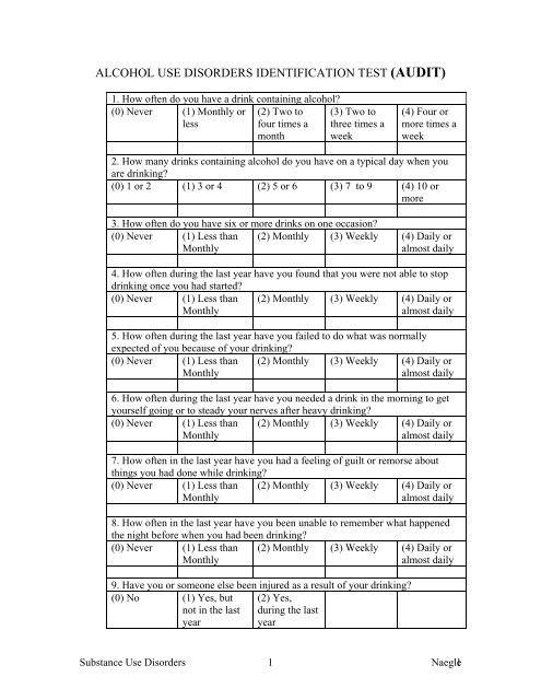 ALCOHOL USE DISORDERS IDENTIFICATION TEST AUDIT 