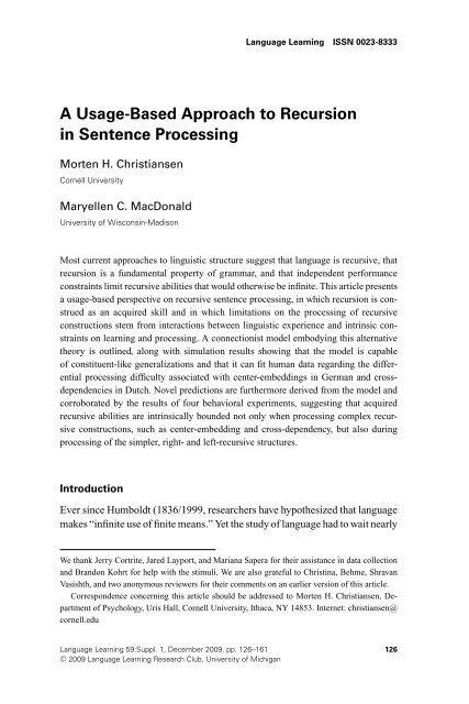A Usage-Based Approach to Recursion in Sentence Processing