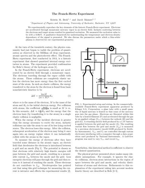 The Franck-Hertz Experiment - Physics and Astronomy - University ...