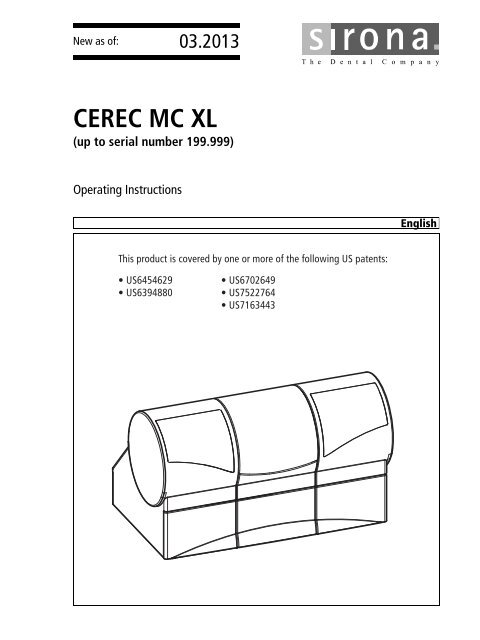 CEREC MC XL - Sirona - Technical Documentation