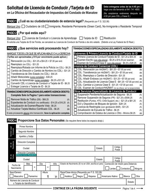 Application for a Florida Driver License or ID Card - Manatee County ...