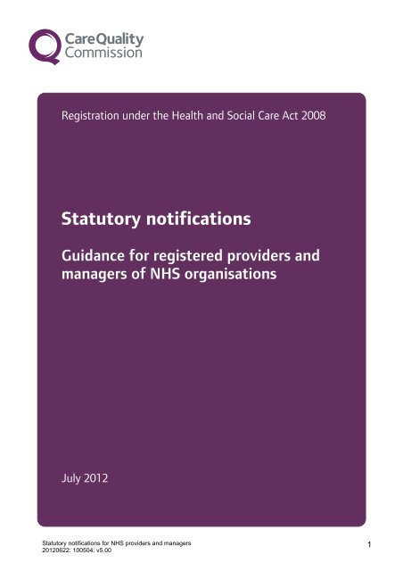 Statutory notifications - Care Quality Commission
