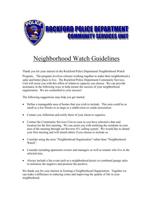 How to start a neighborhood watch group - the City of Rockford