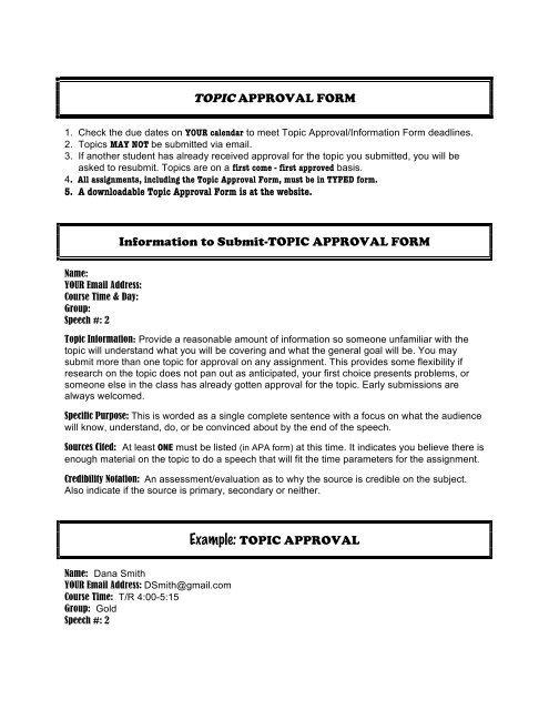 EXAMPLE - Topic Approval Form