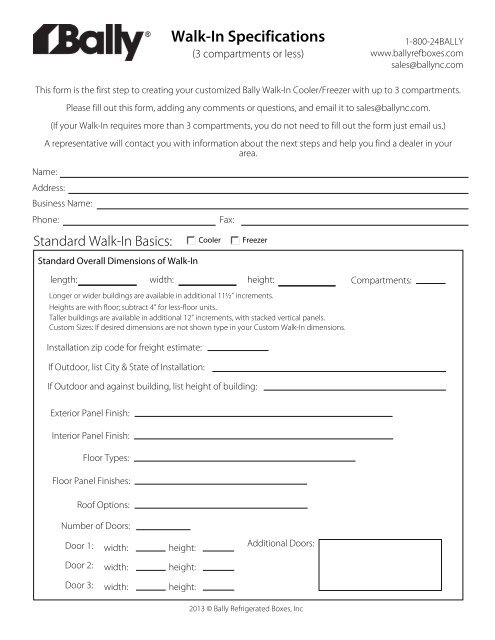 Basic Walk-In Quote Request Form - Bally Refrigerated Boxes, Inc.