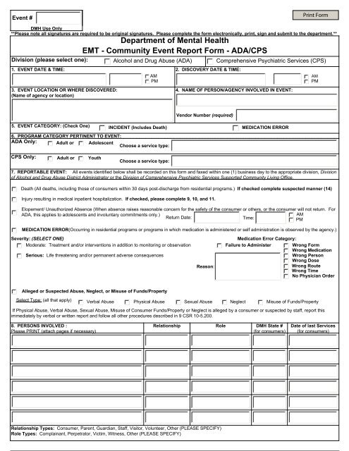 Community Event Report Form - Missouri Department of Mental Health
