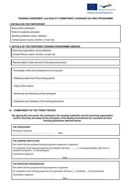 Training agreement and quality commitment - Pro Mobility