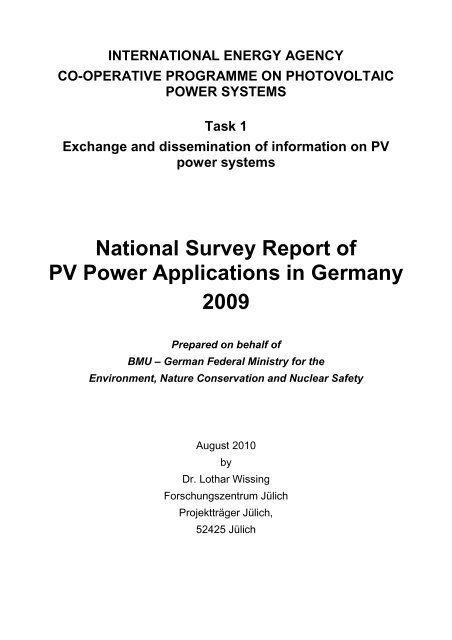 National Survey Report Of PV Power Applications In - Solaripedia