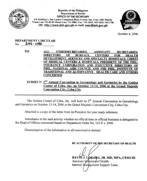 Republic of the Philippines Department of Health OFFICE OF THE ...