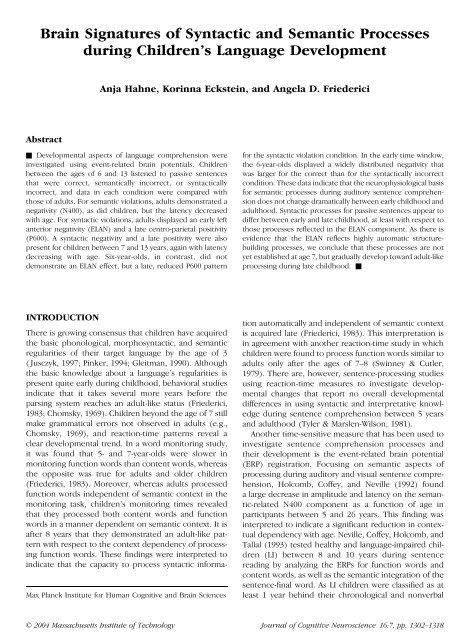 Brain Signatures of Syntactic and Semantic Processes during ...