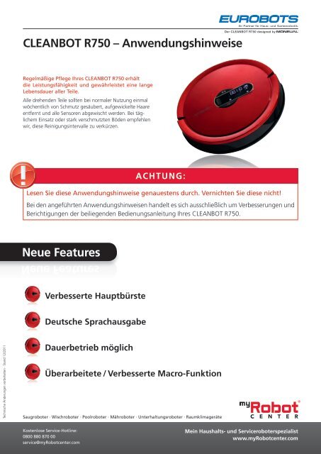CLEANBOT R750 – Anwendungshinweise Neue ... - myRobotcenter