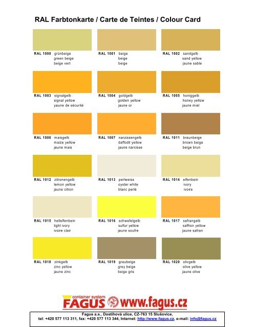 RAL Farbtonkarte / Carte de Teintes / Colour Card