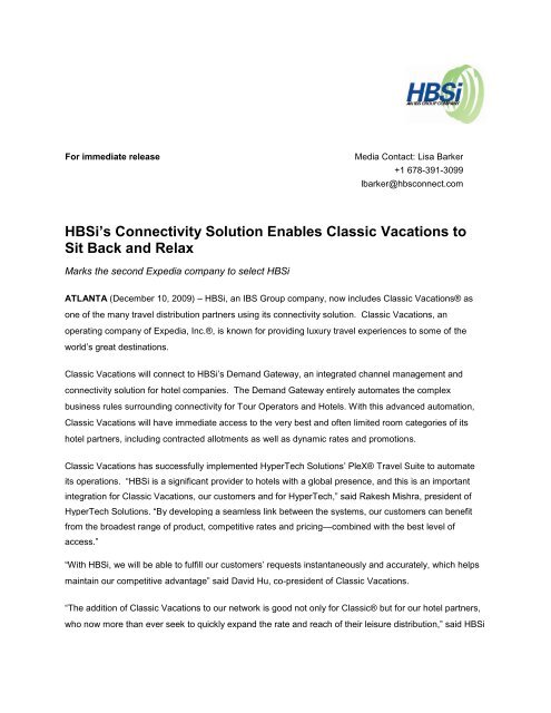 HBSi's Connectivity Solution Enables Classic Vacations to Sit Back ...