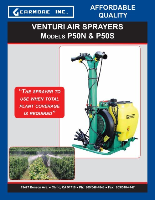 VENTURI AIR SPRAYERS MODELS P50N & P50S