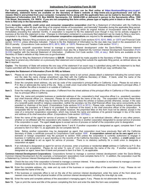 Instructions For Completing Form SI-100 - AmeriLawyer.com
