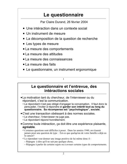 Le questionnaire