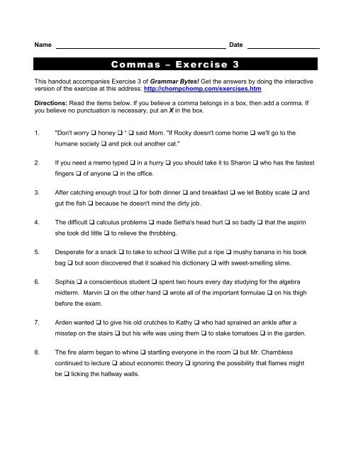 Commas â Exercise 3 - Grammar Bytes!