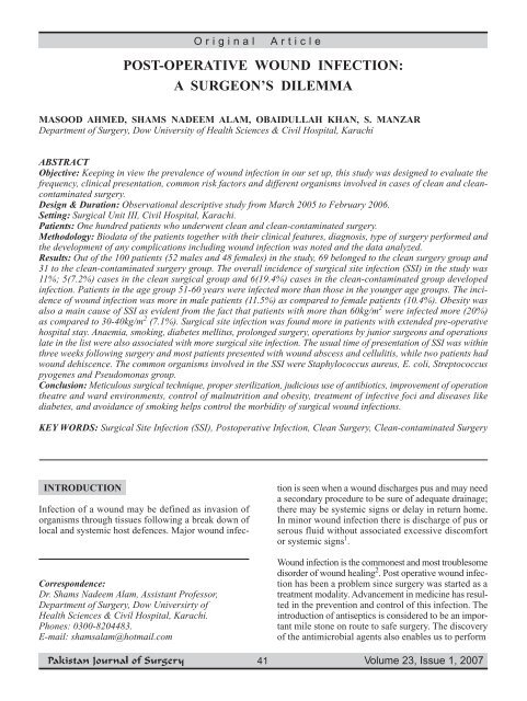 POST-OPERATIVE WOUND INFECTION: A SURGEON'S DILEMMA