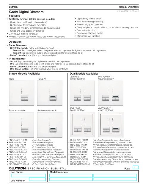Rania Digital Dimmers - Lutron