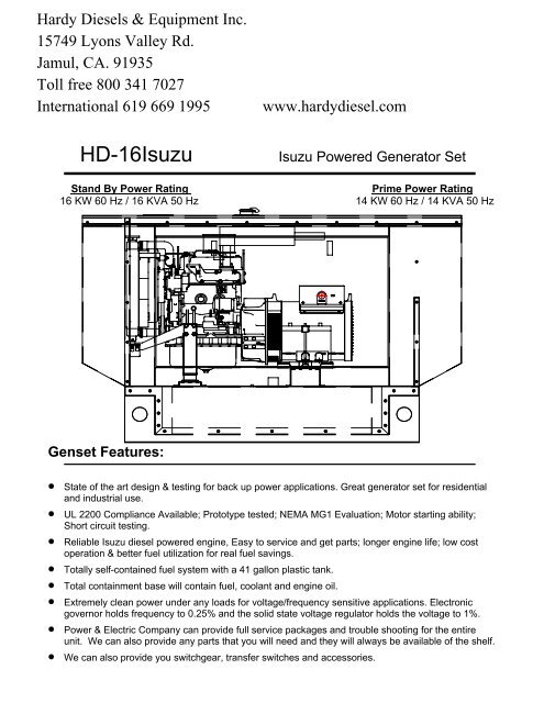 to view Isuzu 16kW Diesel Generator Spec Sheet - Hardy Diesels ...